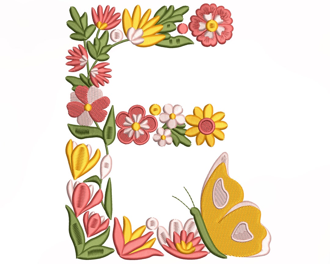Flower Alphabet Letter E Embroidery Design, Machine Embroidery Design ...
