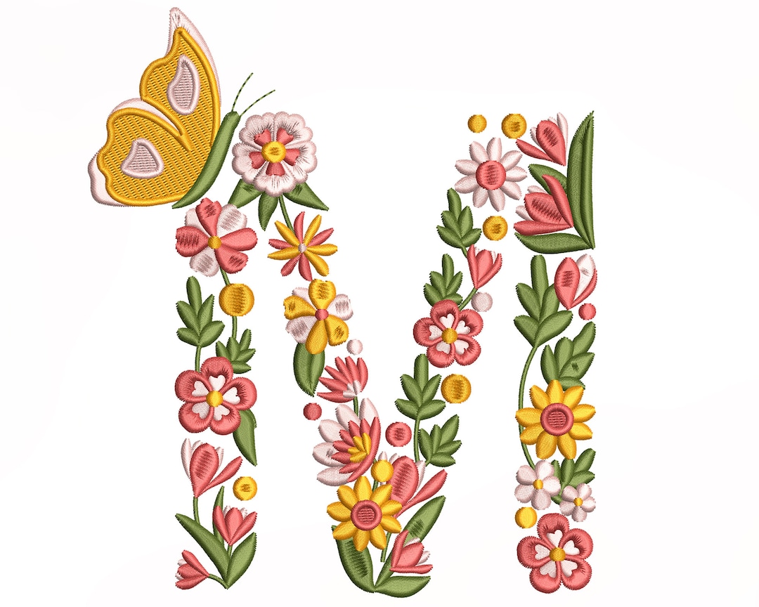 Flower Alphabet Letter M Embroidery Design, Machine Embroidery Design ...