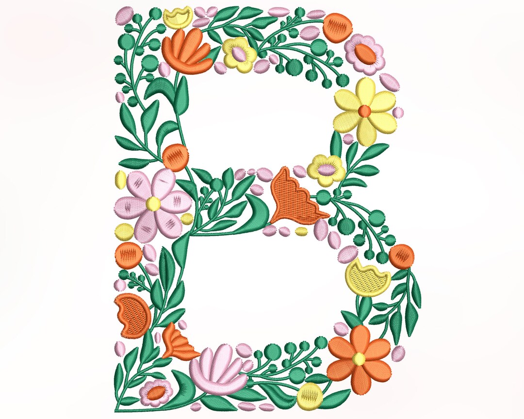 Flower Alphabet Letter B Embroidery Design, Machine Embroidery Design ...