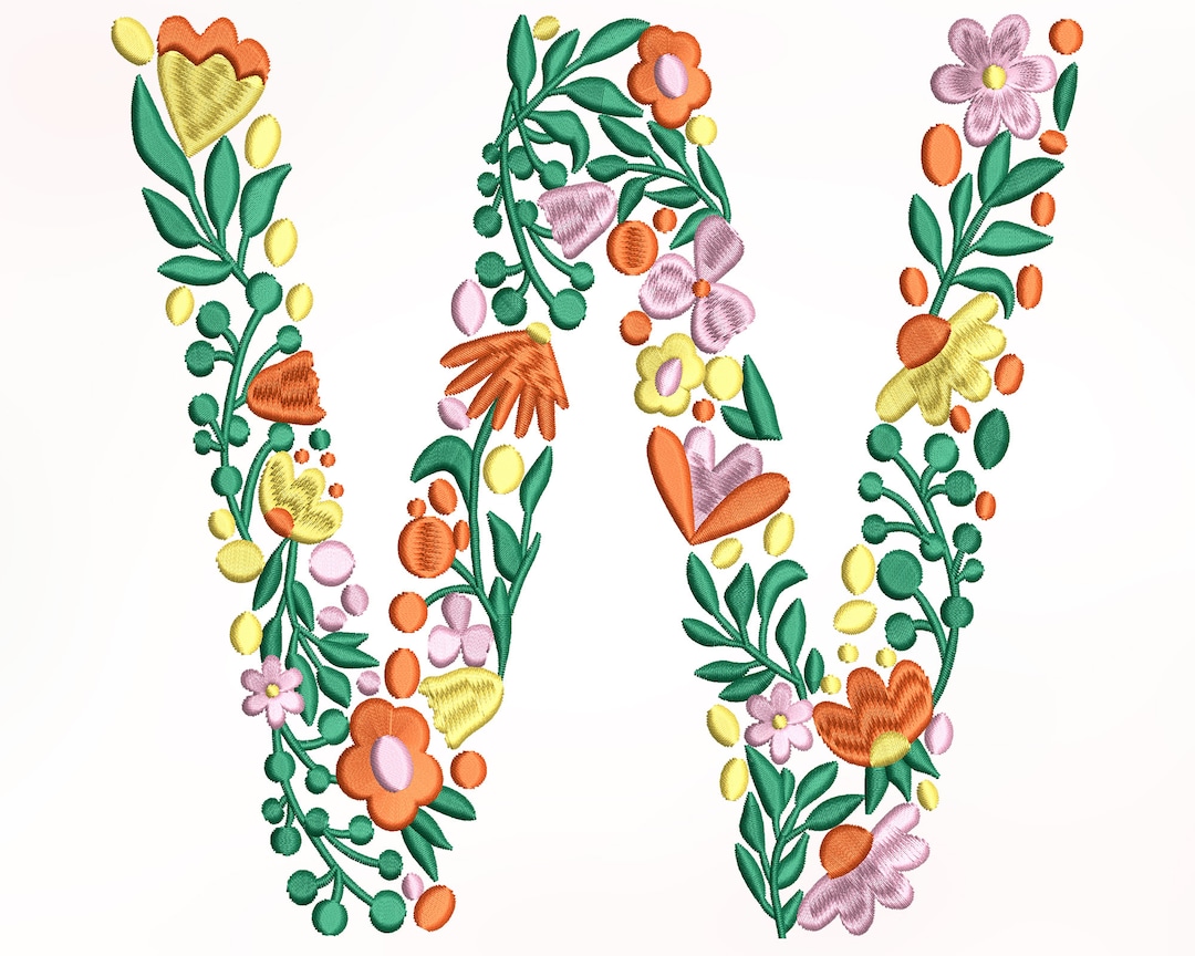 Flower Alphabet Letter W Embroidery Design, Machine Embroidery Design ...