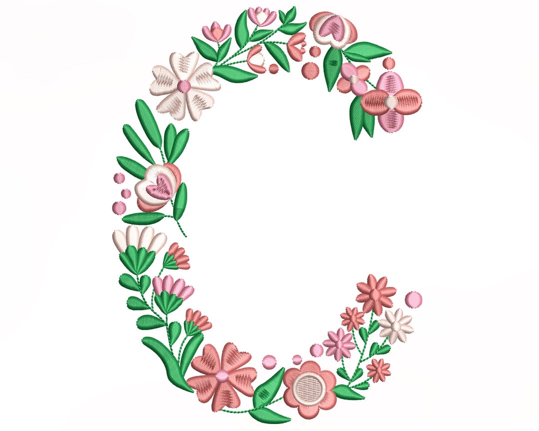 Flower Alphabet Letter C Embroidery Design, Machine Embroidery Design ...