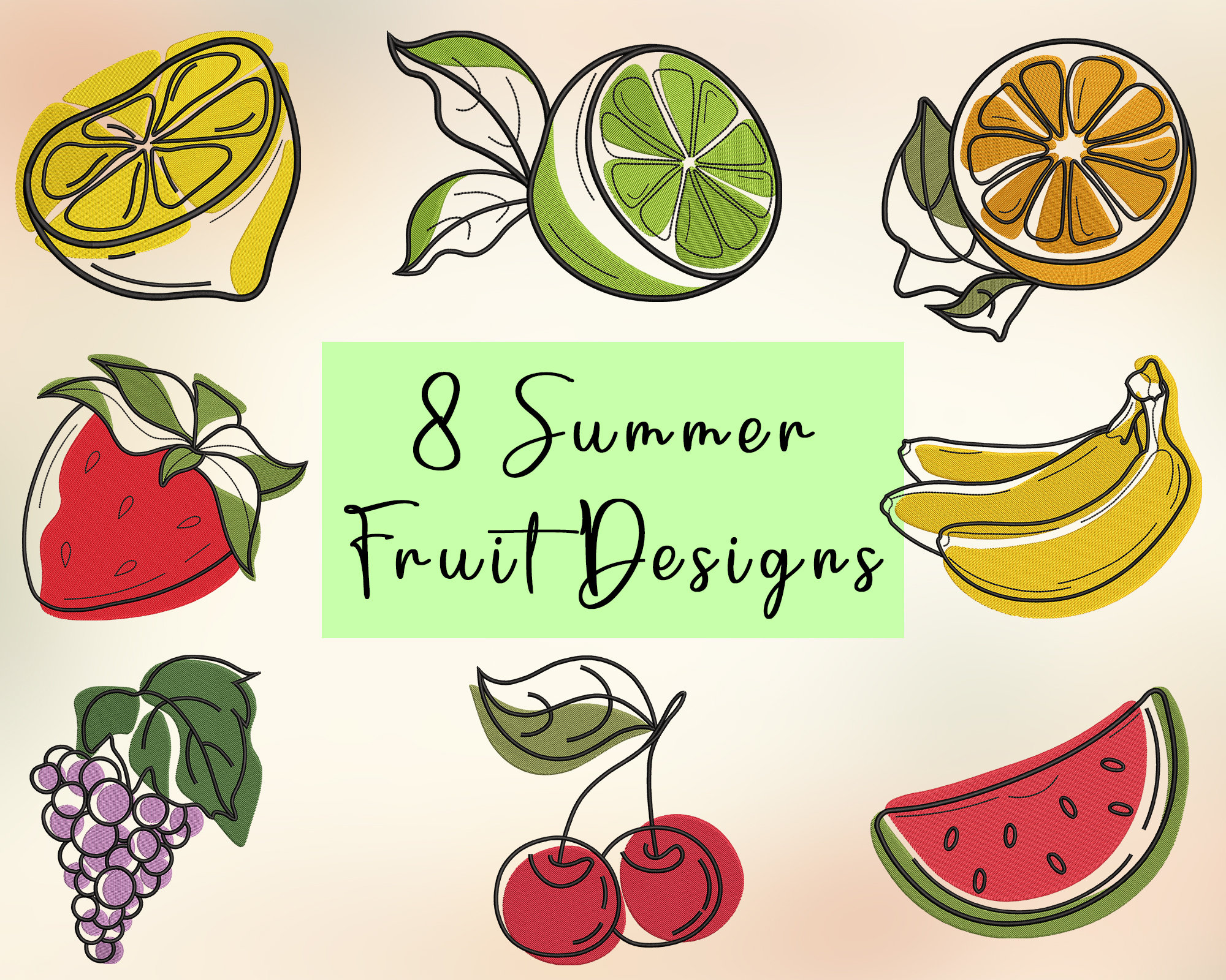 8 Summer Fruit Embroidery Designs Machine Embroidery Designs | Etsy