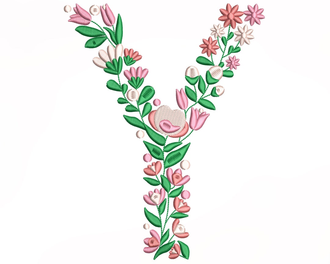 Flower Alphabet Letter Y Embroidery Design, Machine Embroidery Design ...