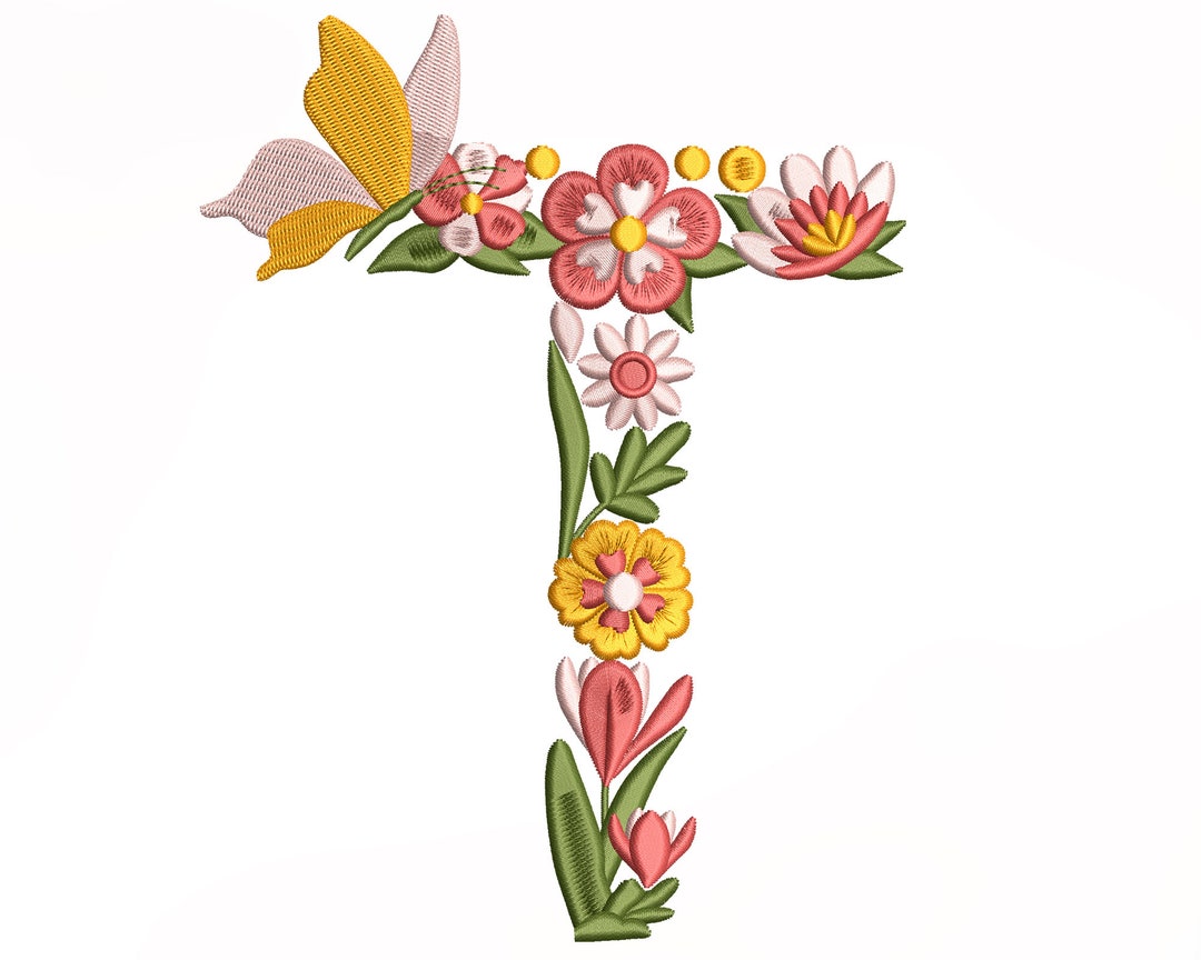 Flower Alphabet Letter T Embroidery Design, Machine Embroidery Design ...