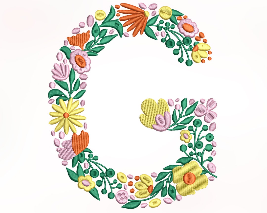 Flower Alphabet Letter G Embroidery Design, Machine Embroidery Design ...