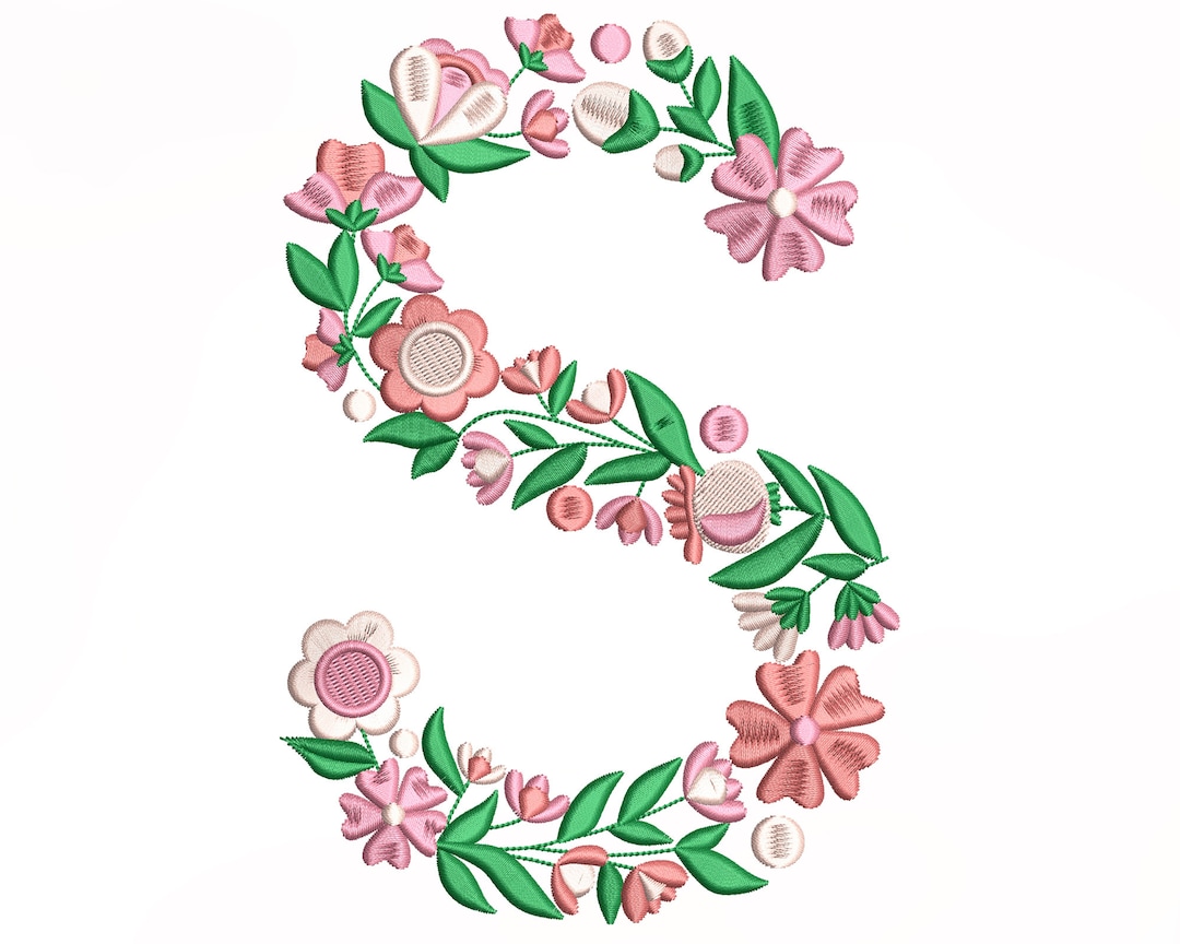 Flower Alphabet Letter S Embroidery Design, Machine Embroidery Design ...