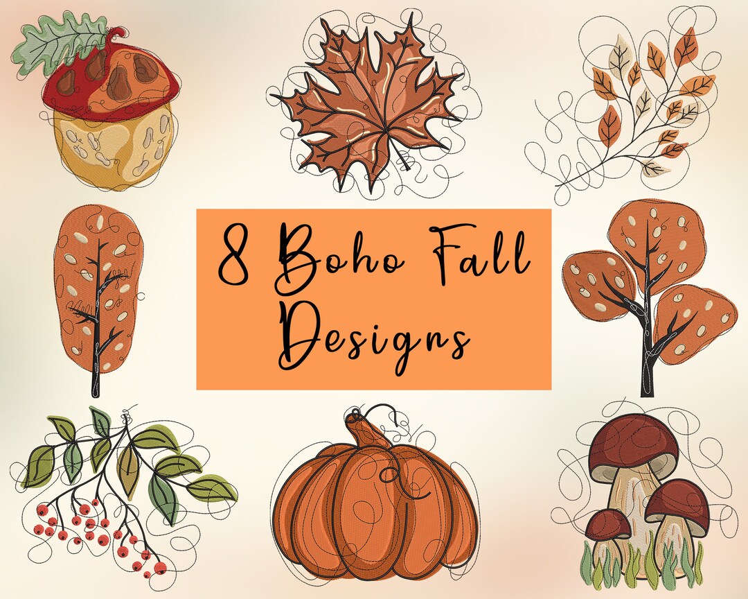 8 Boho Fall Embroidery Designs, Machine Embroidery Designs, Embroidery ...