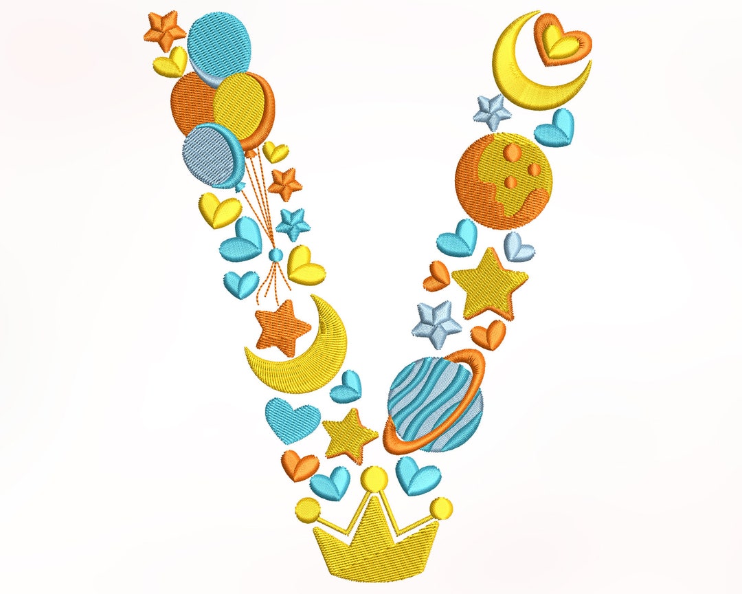 Flower Alphabet Letter V Embroidery Design, Machine Embroidery Design ...