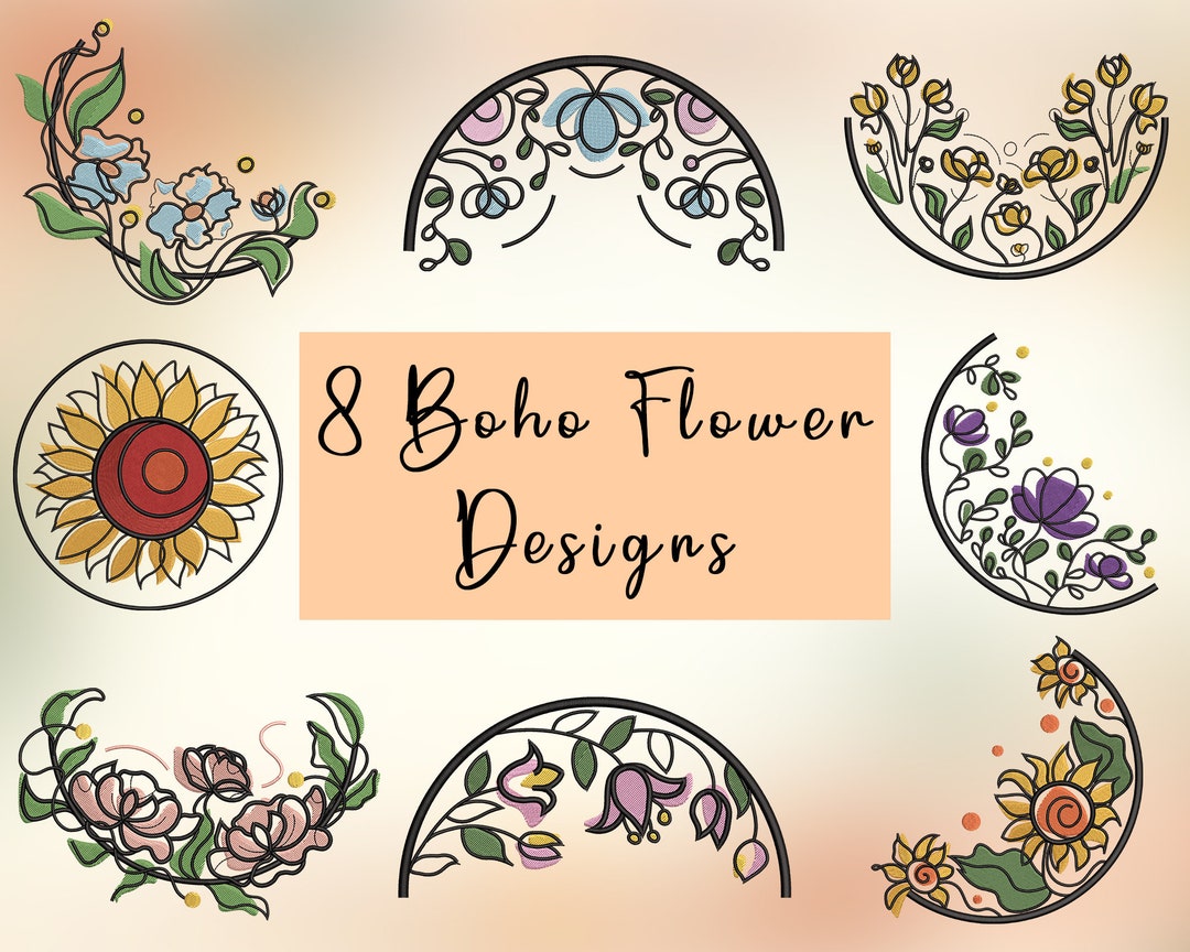 8 Boho Flower Embroidery Designs, Machine Embroidery Designs ...