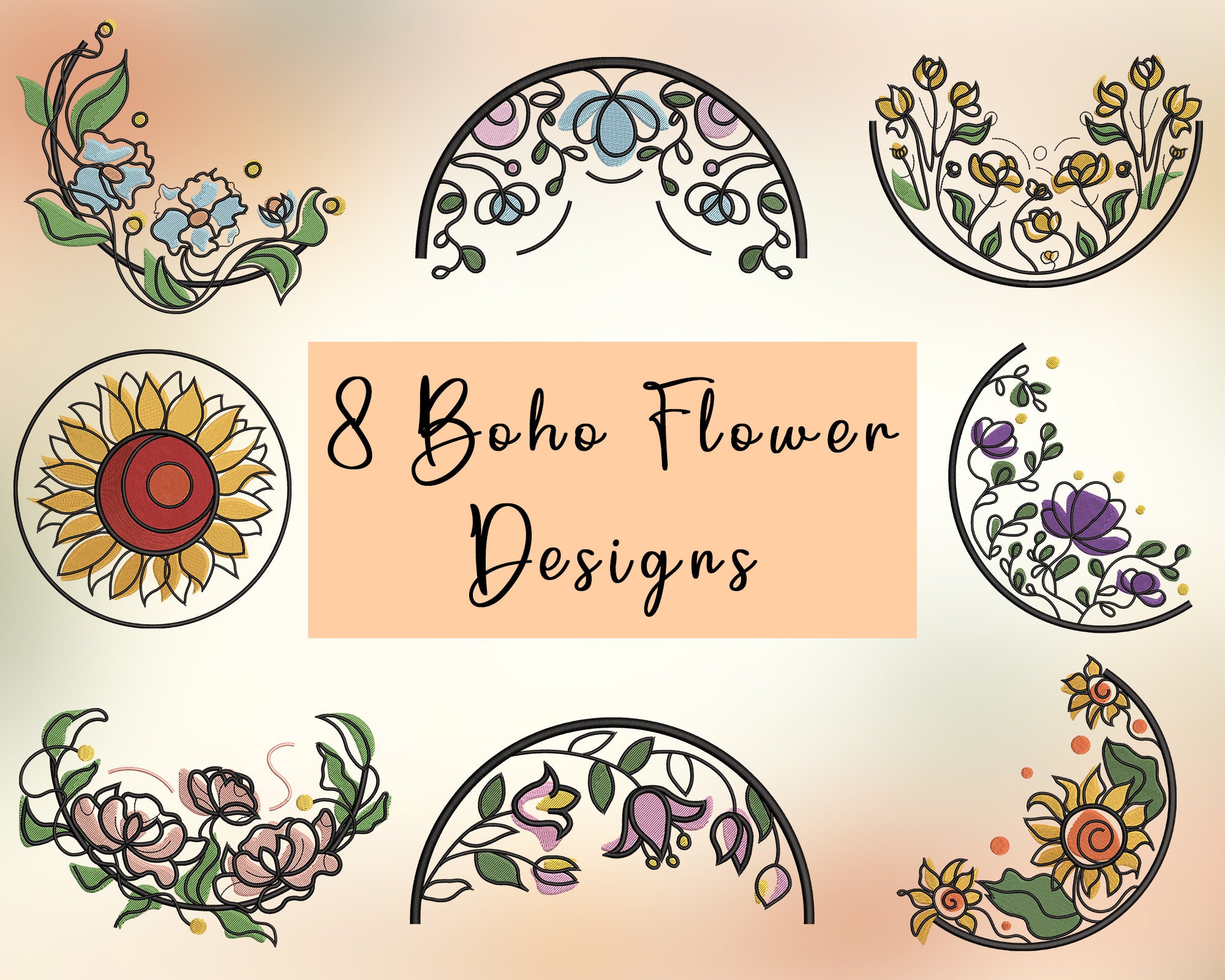 8 Boho Flower Embroidery Designs Machine Embroidery Designs - Etsy