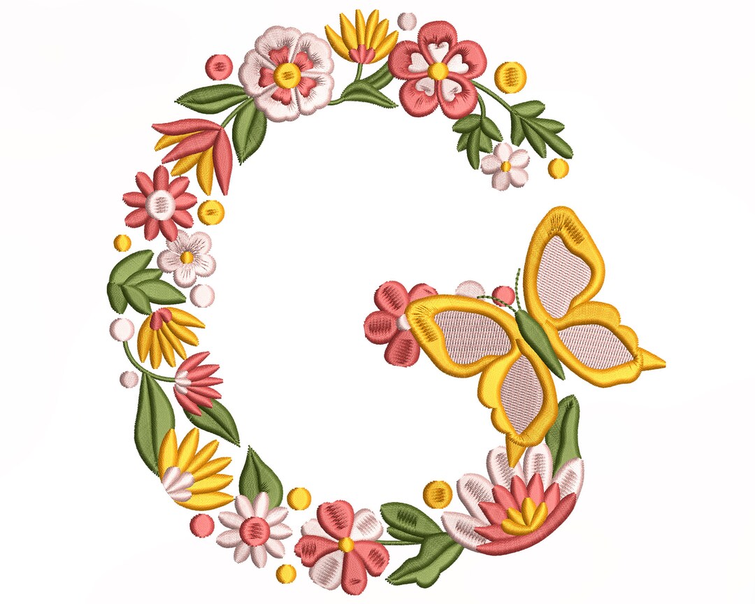 Flower Alphabet Letter G Embroidery Design, Machine Embroidery Design ...
