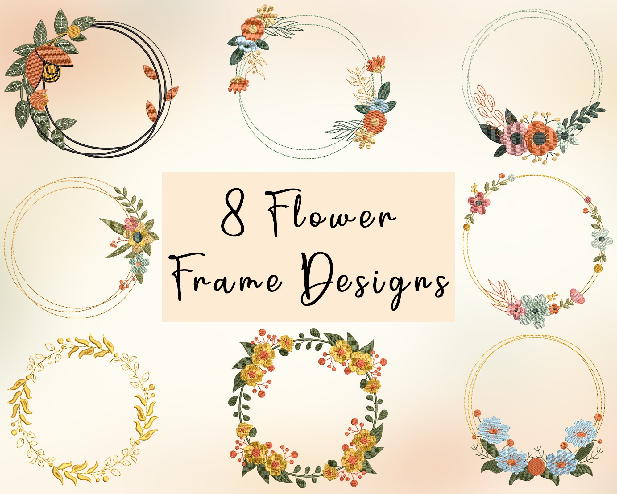 8 Flower Frame Embroidery Designs Machine Embroidery Designs - Etsy