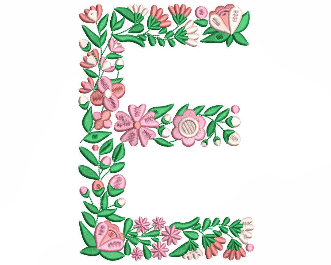 Flower Alphabet Letter E Embroidery Design, Machine Embroidery Design ...
