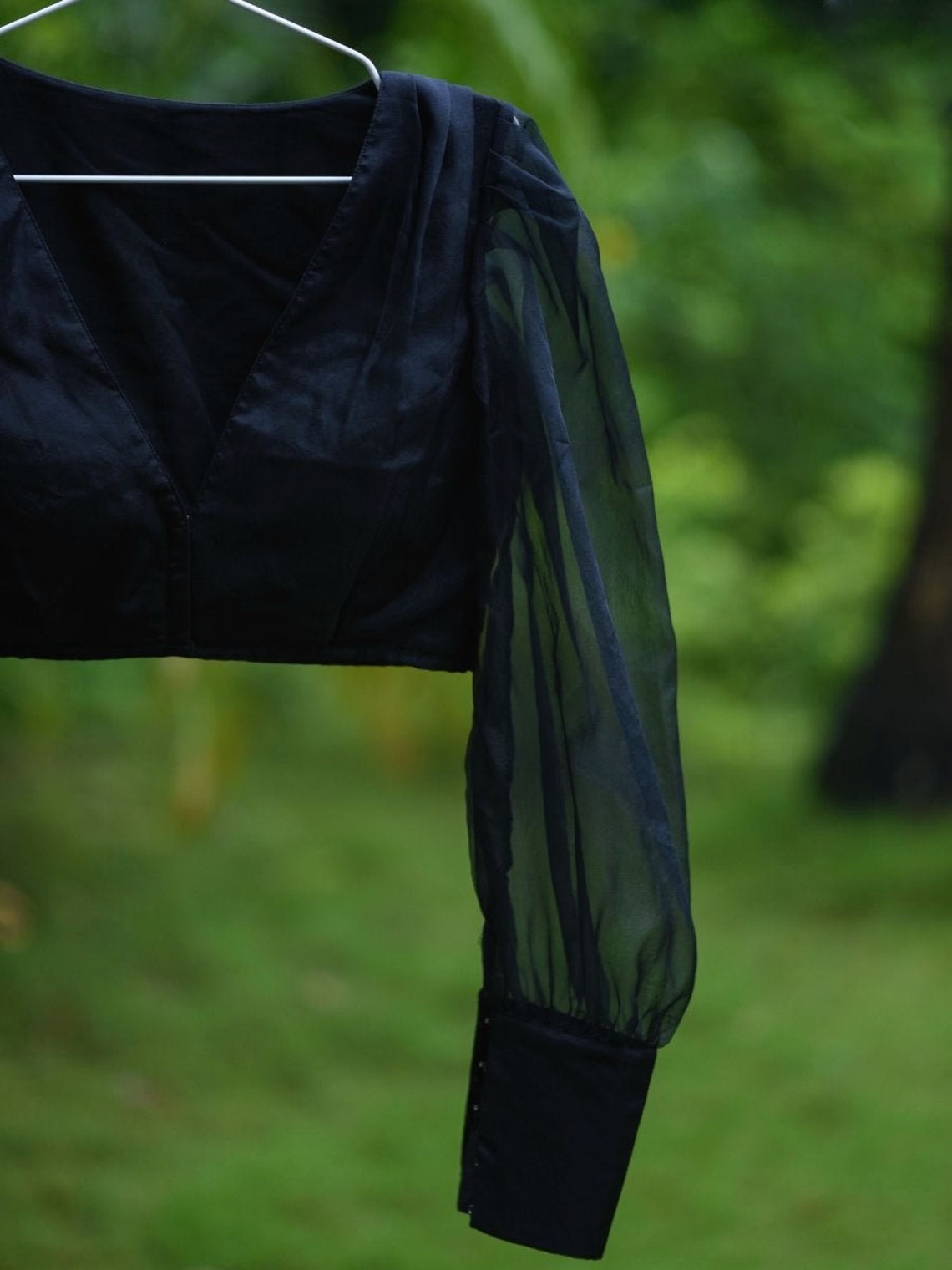 Designer V Neck Black Color Cotton Blouse With Net Puff - Etsy