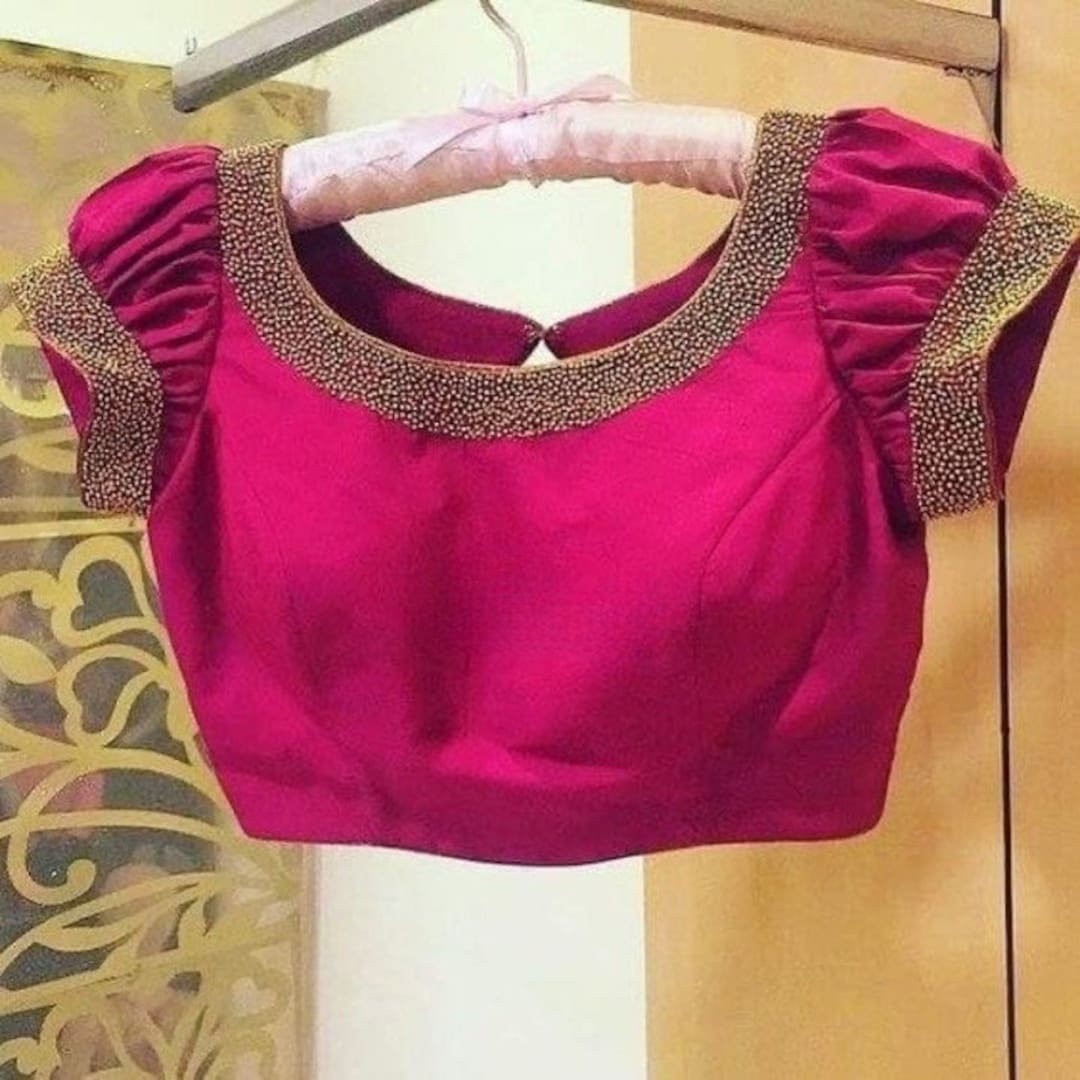 Designer Handmade Pink Color Premium Silk Blouse With Puff Sleeves ...