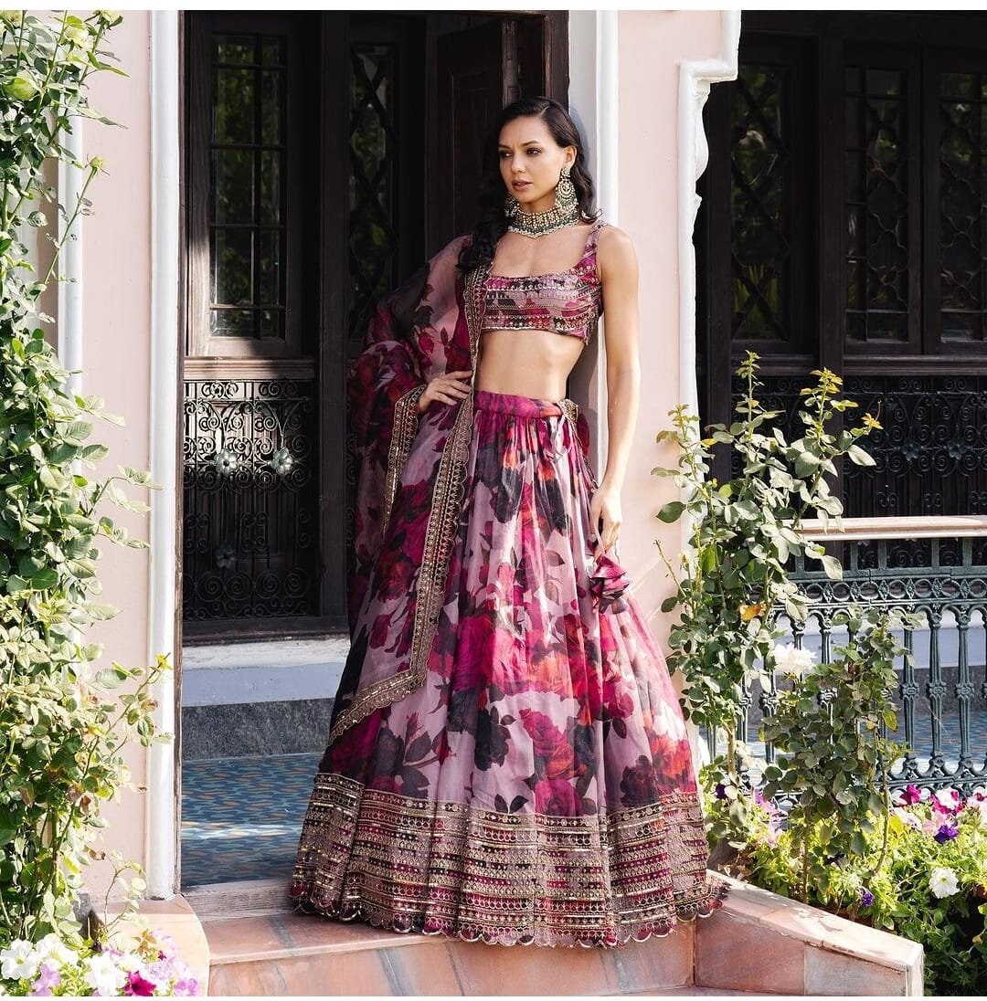 Beautiful Digital Printed Silk Lehenga Choli With Sequins Embroidery ...