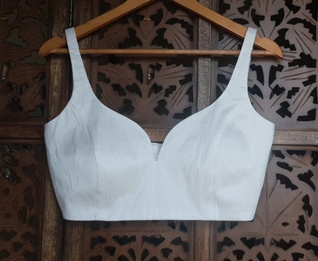 White Color Premium Silk Deep Sweetheart Neck Sleeveless Blouse for ...