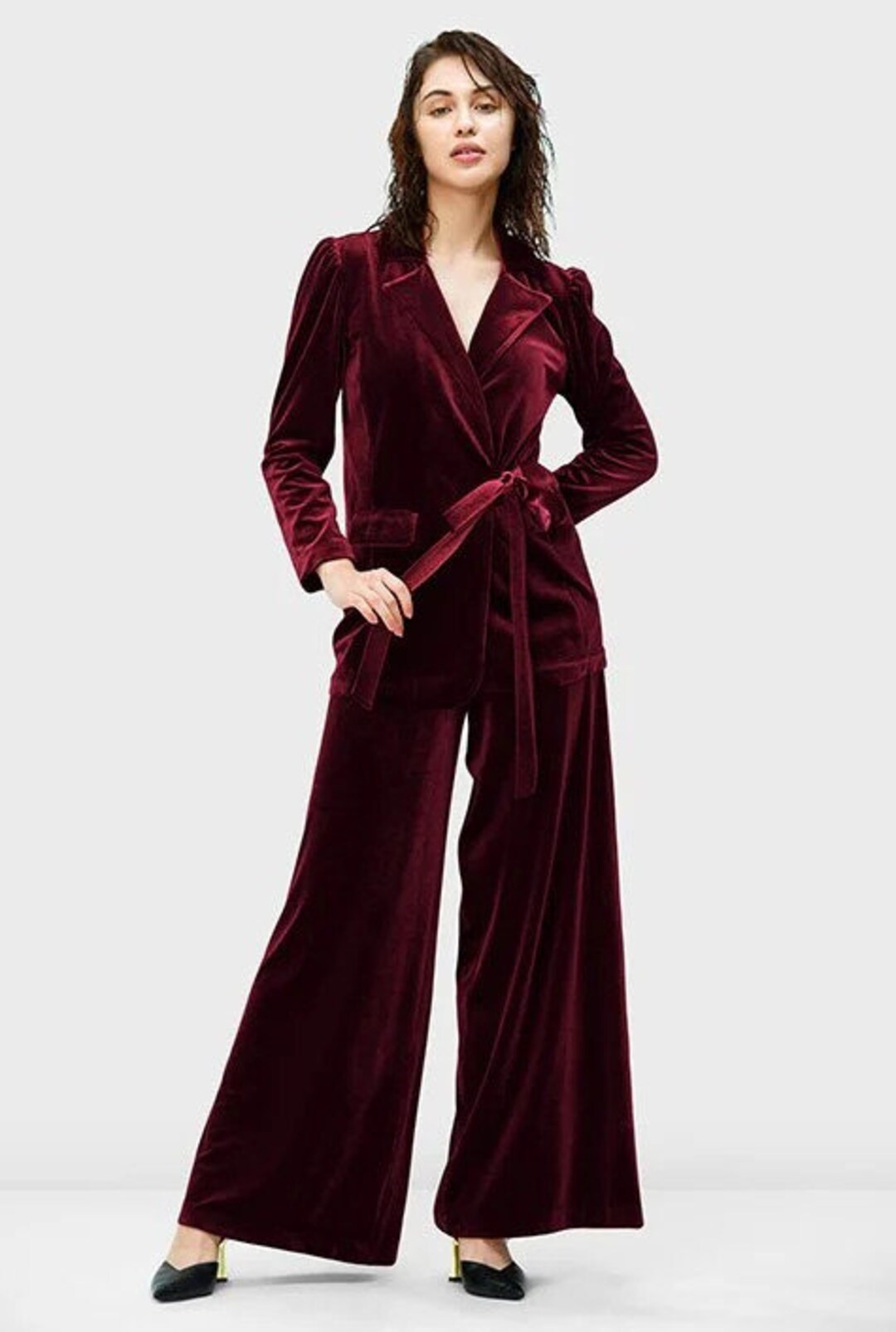 Deep Wine Velvet Made Wrap Jacket and Pant Pair, Handmade Jacket Pants ...