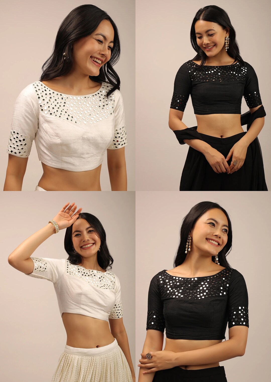 Black and White Mirror Hand Work Designer Blouse With Half - Etsy