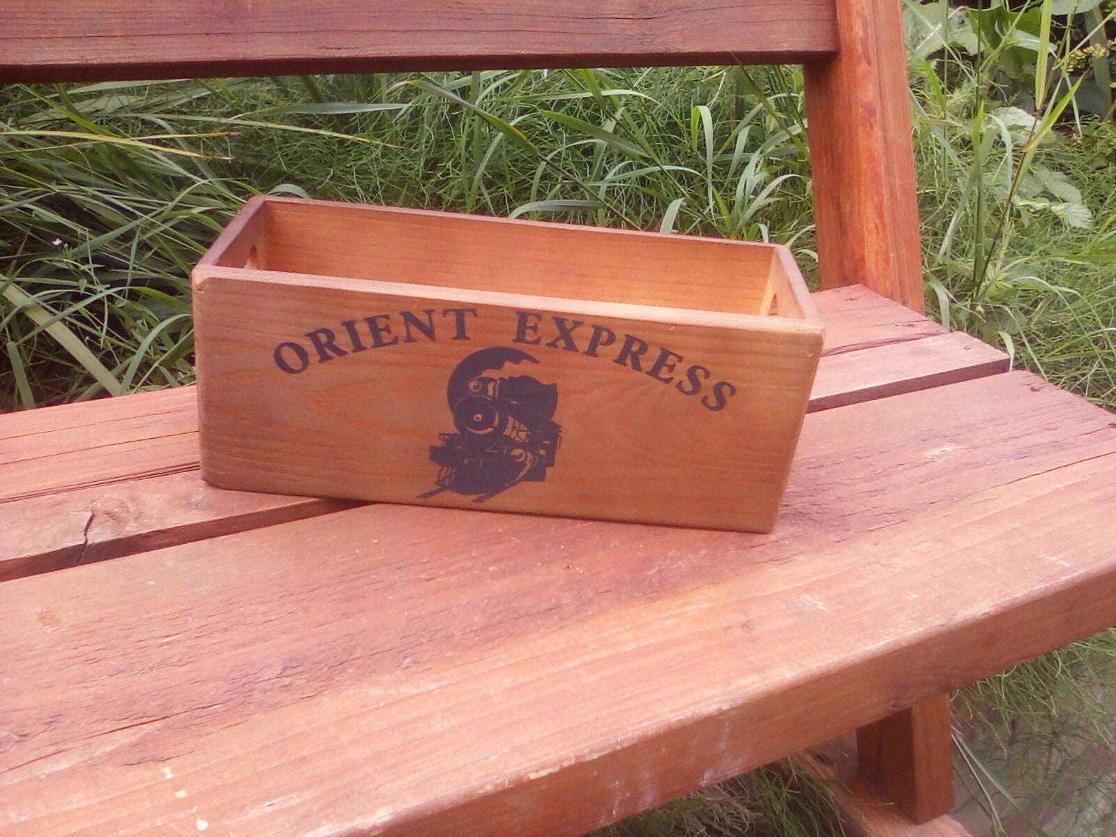 STEAM TRAIN themed antique style box with cut out handles. | Etsy