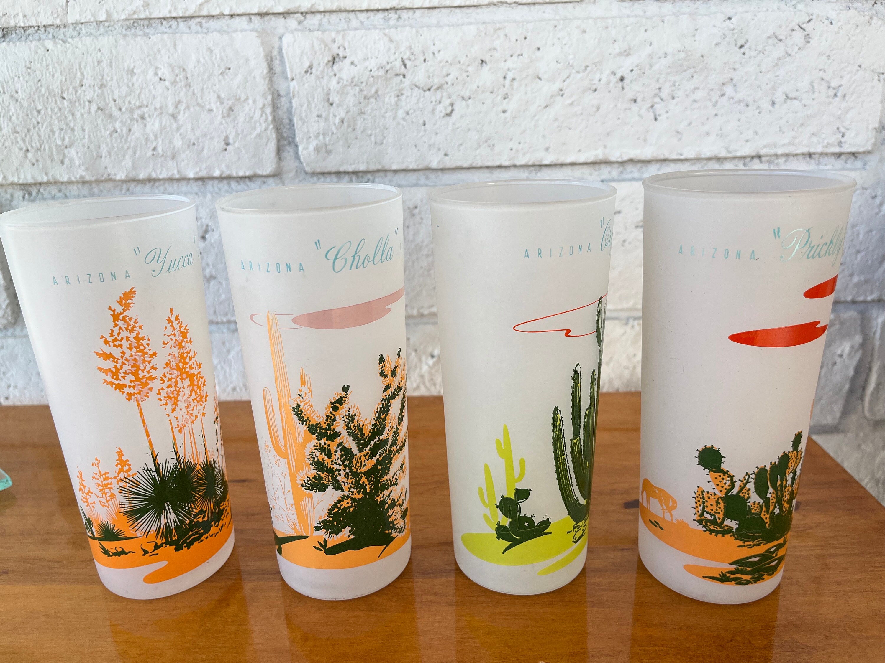 Vintage Mid Century Set of 4 Blakely Arizona Frosted Cactus Glassware ...