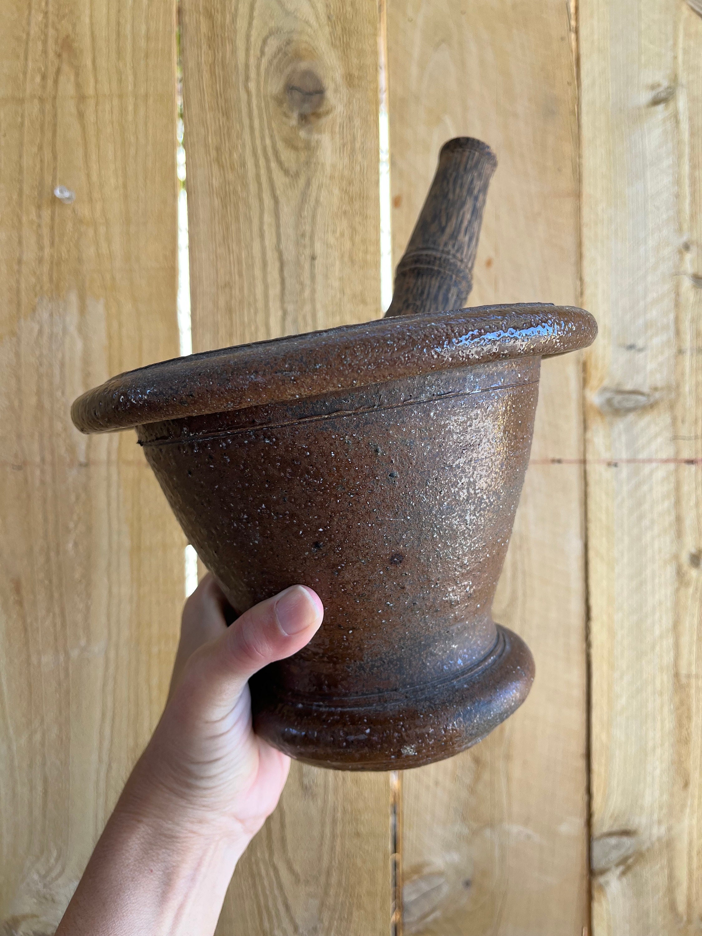 Vintage Large Primitive Terracotta Mortar & Wood Pestle - Etsy