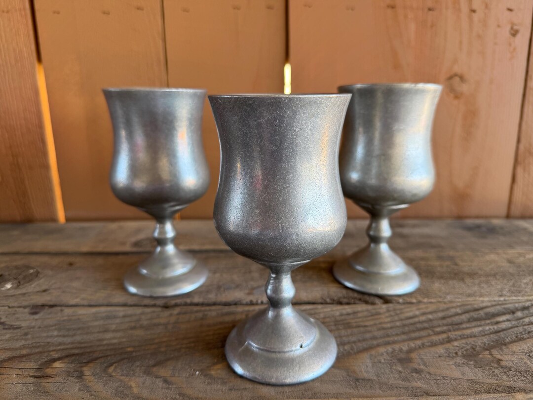Vintage Pewter Goblets, Set of Three - Etsy