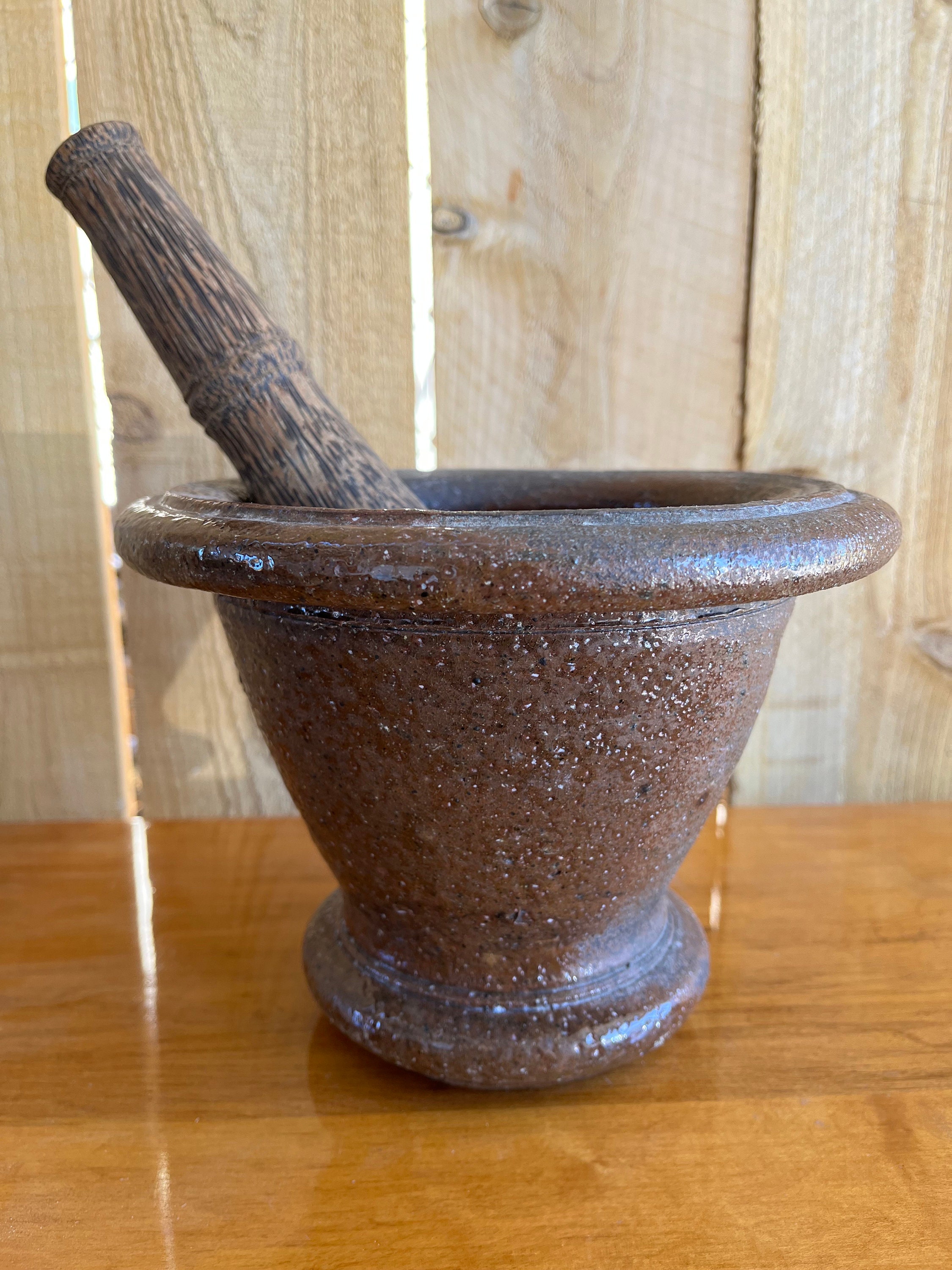 Vintage Large Primitive Terracotta Mortar & Wood Pestle - Etsy