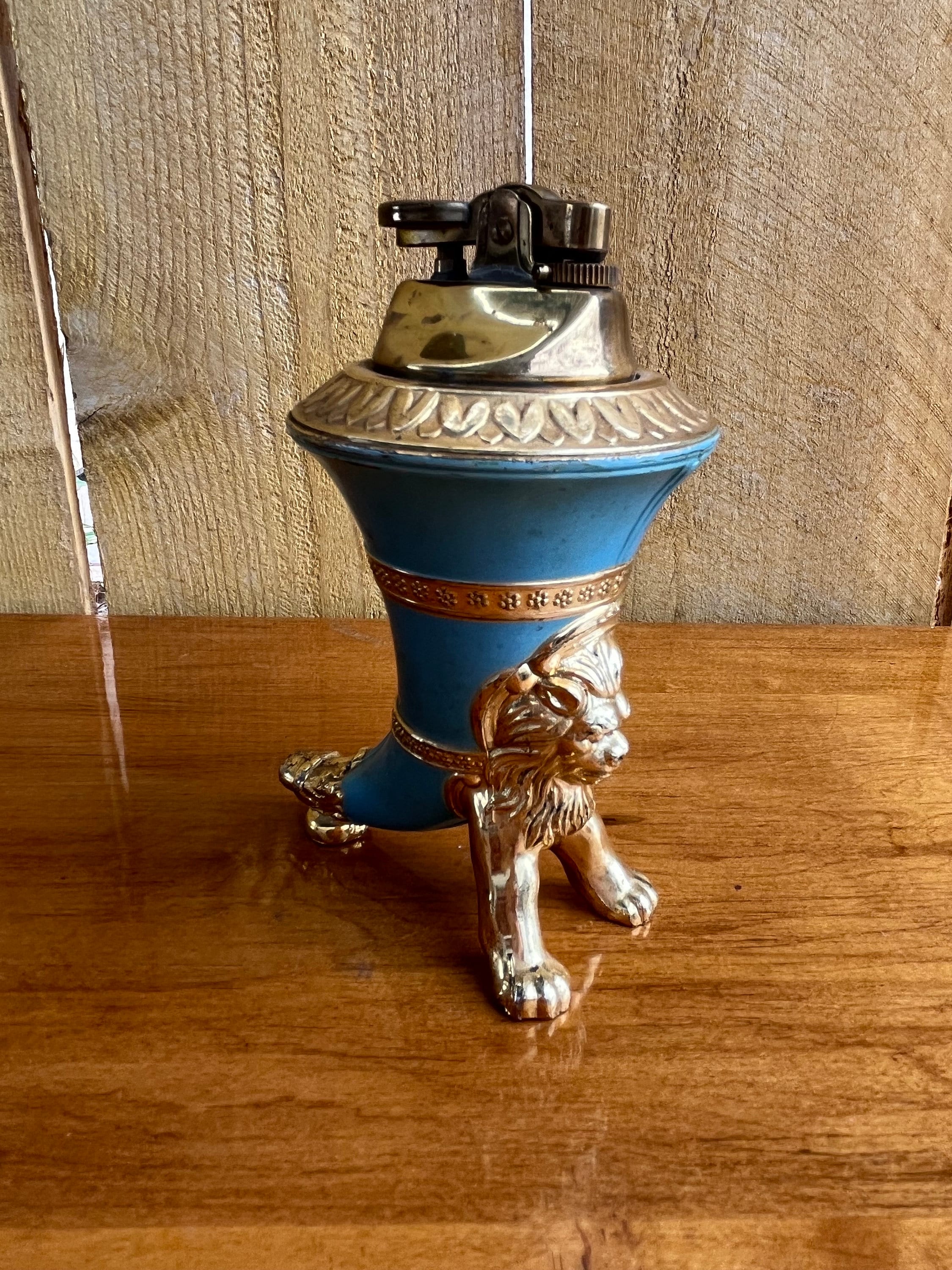 Vintage Ornate Lion With Gold and Turquoise Tone Butane Table Lighter ...