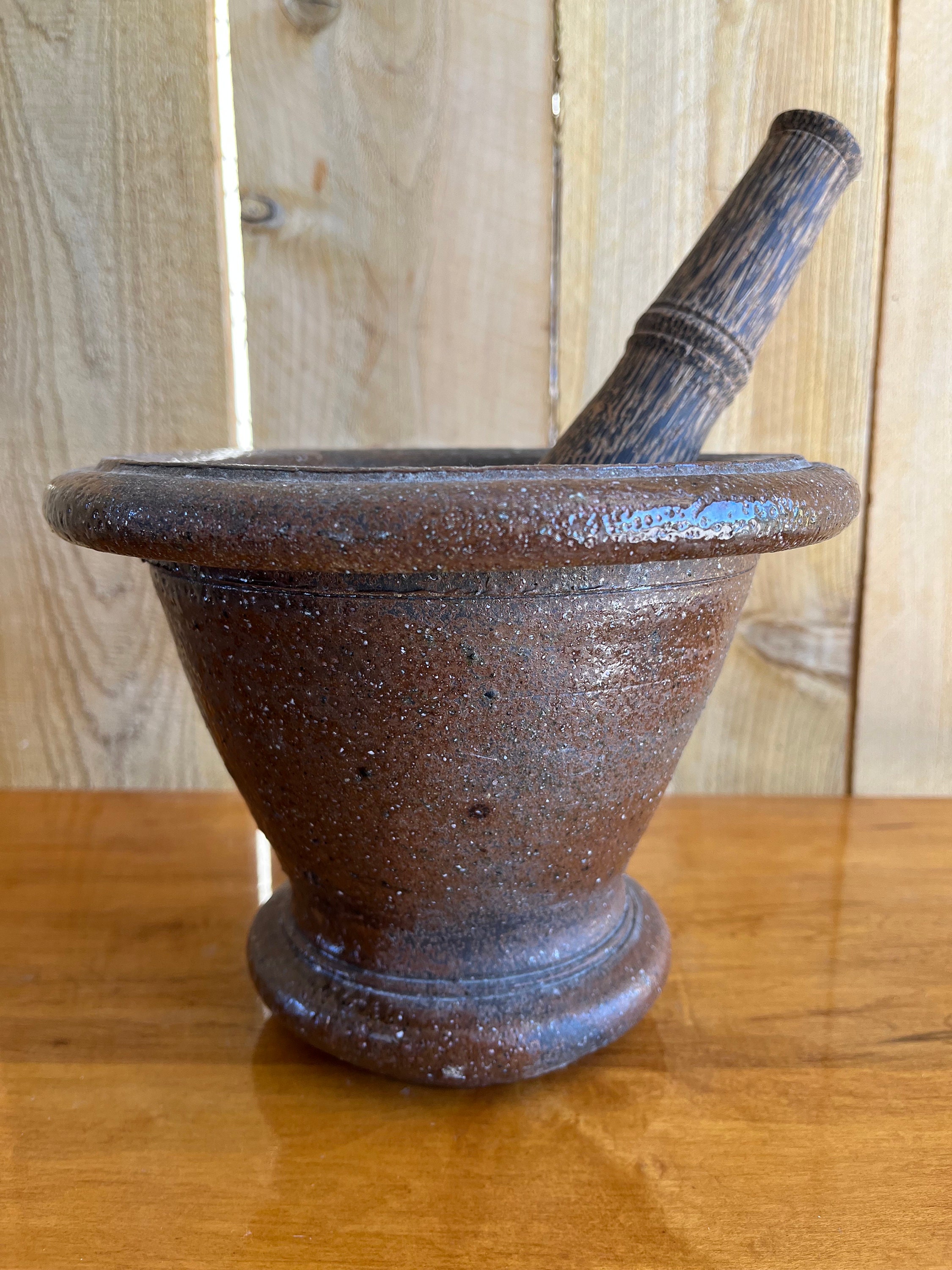 Vintage Large Primitive Terracotta Mortar & Wood Pestle - Etsy