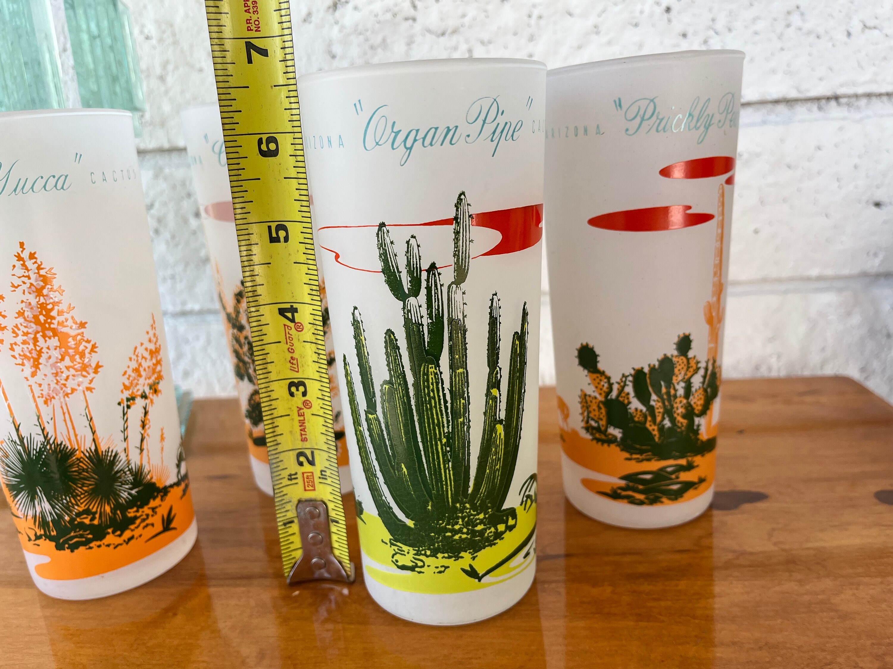 Vintage Mid Century Set of 4 Blakely Arizona Frosted Cactus Glassware ...
