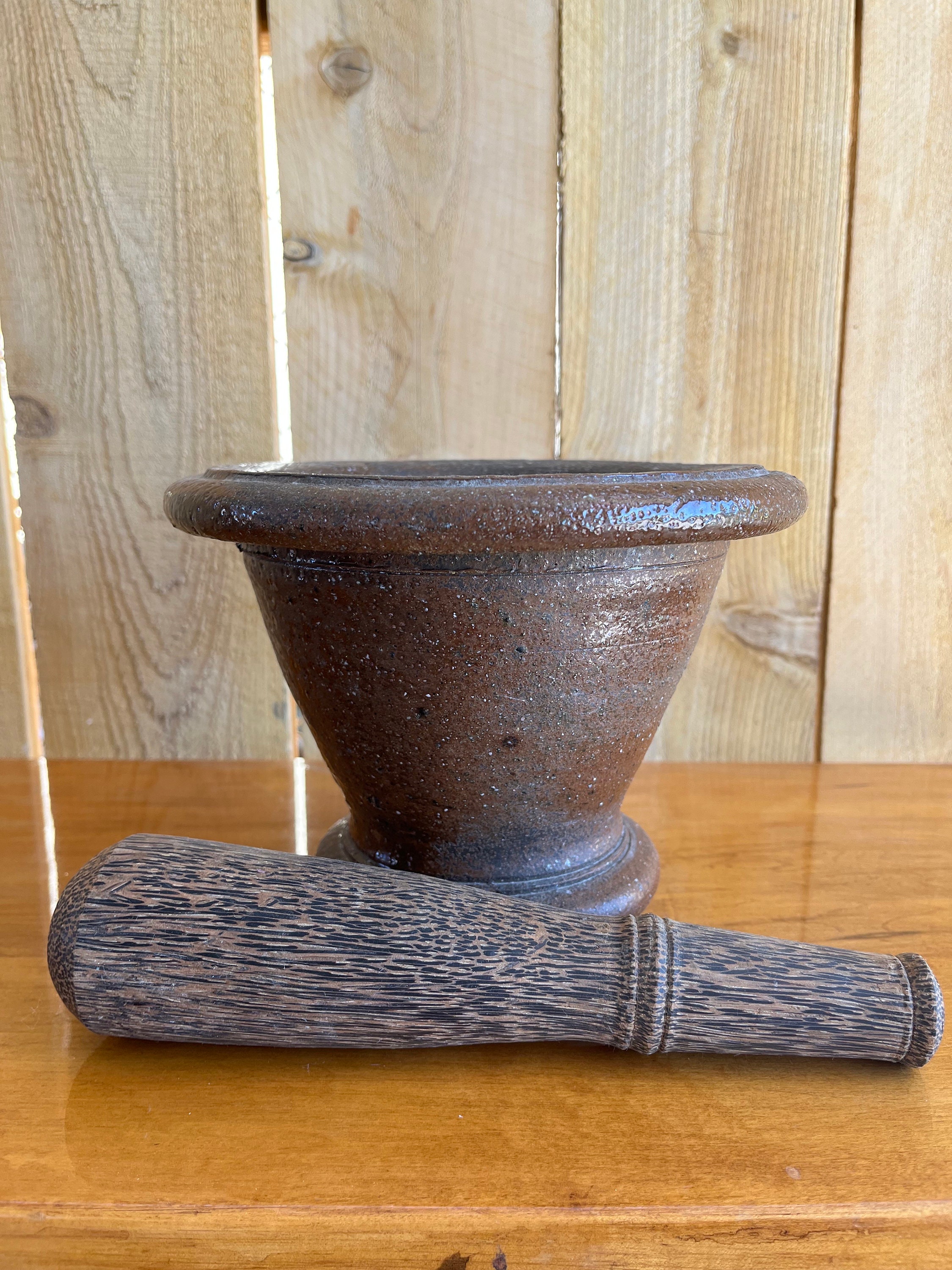 Vintage Large Primitive Terracotta Mortar & Wood Pestle - Etsy