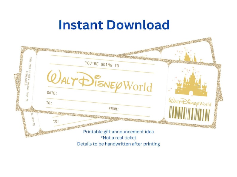 Printable Ticket to Disneyworld, Surprise Gift, Birthday Gift INSTANT ...