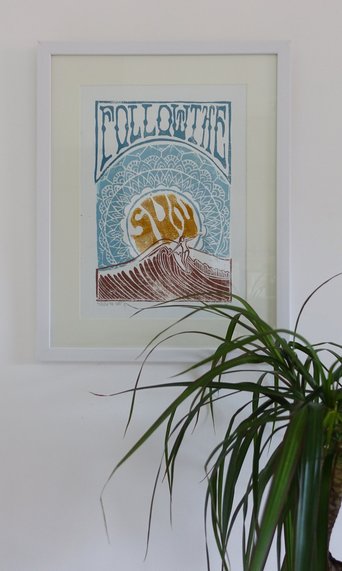 Follow the Sun Lino Print Wall Art Sun Boho Interior | Etsy