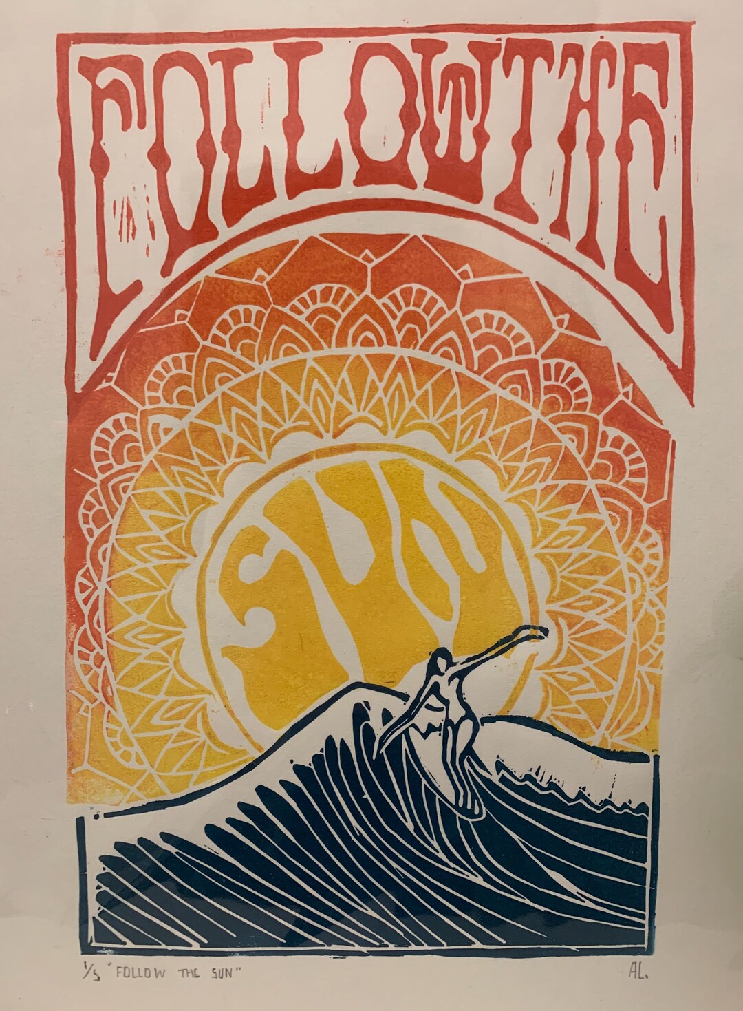 Follow the Sun | Lino Print | Wall Art | Sun | Boho Interior - Etsy