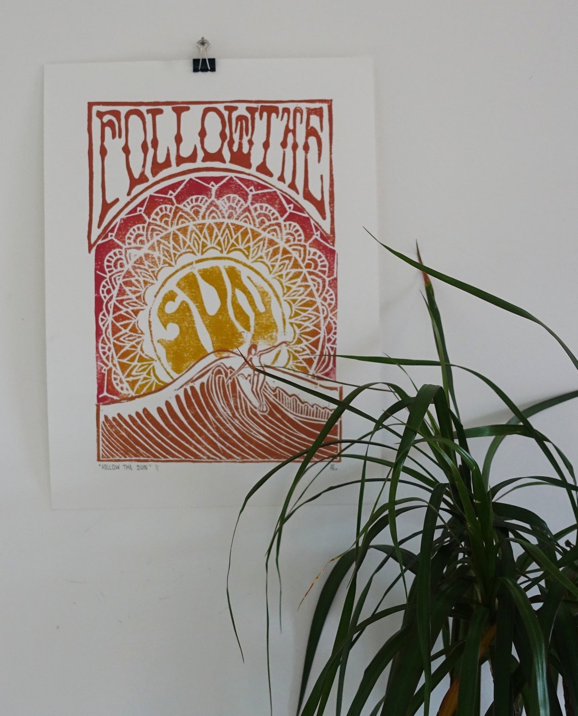 Follow the Sun Lino Print Wall Art Sun Boho Interior | Etsy