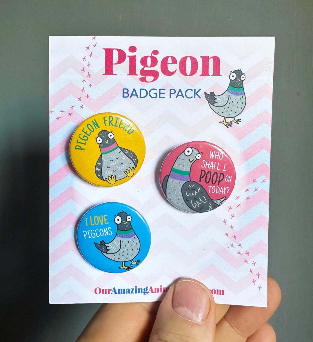 Pack of 3 Pigeon Badges - Etsy UK