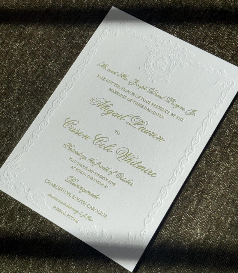 Romantic Southern Wedding Invitation Digital Design • A7 Letterpress ...
