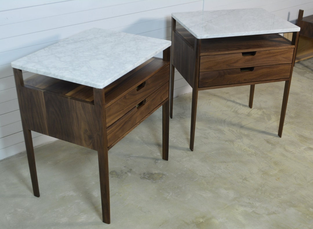 Large Bedside Table Pair, Nightstand With Two Drawers and a Shelf in ...