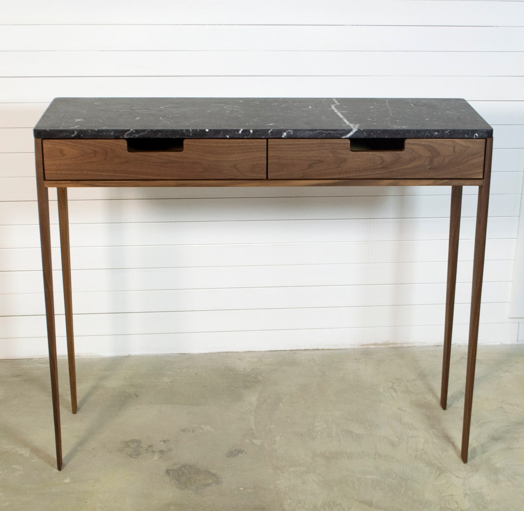 Walnut Hallway Console Table With Marble Top & Drawers - Etsy