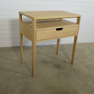 Nightstand in Solid Oak Wood and Smoked Glass Top, Bedside Table With ...