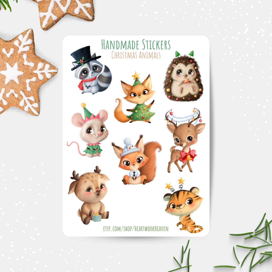 Sticker Sheet Christmas Animals Winter Cute Festival Scrapbook - Etsy