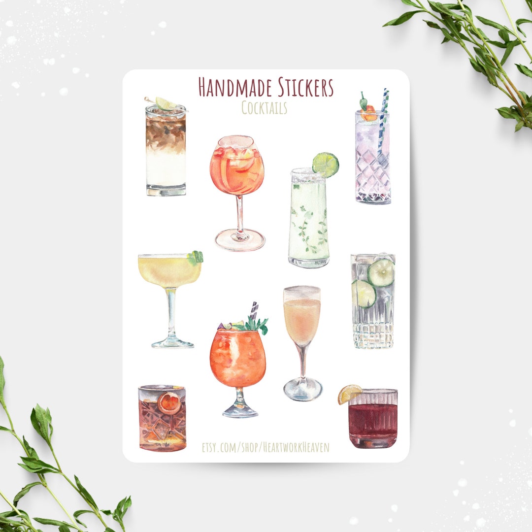 Sticker Sheet, Cocktails, Drinks, Scrapbook, Journal, Vinyl - Etsy