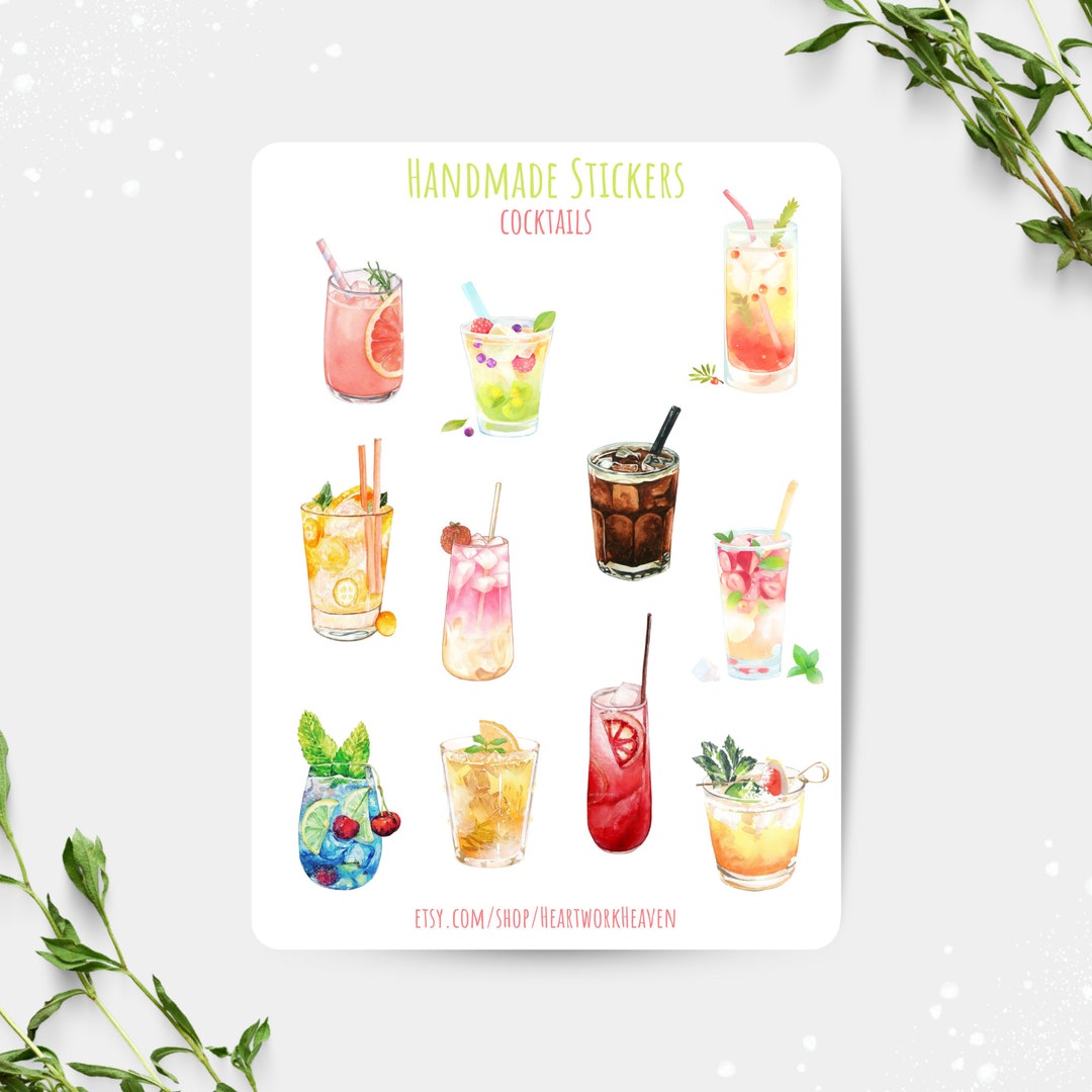 Sticker Sheet, Cocktails, Drinks, Scrapbook, Journal, Vinyl - Etsy