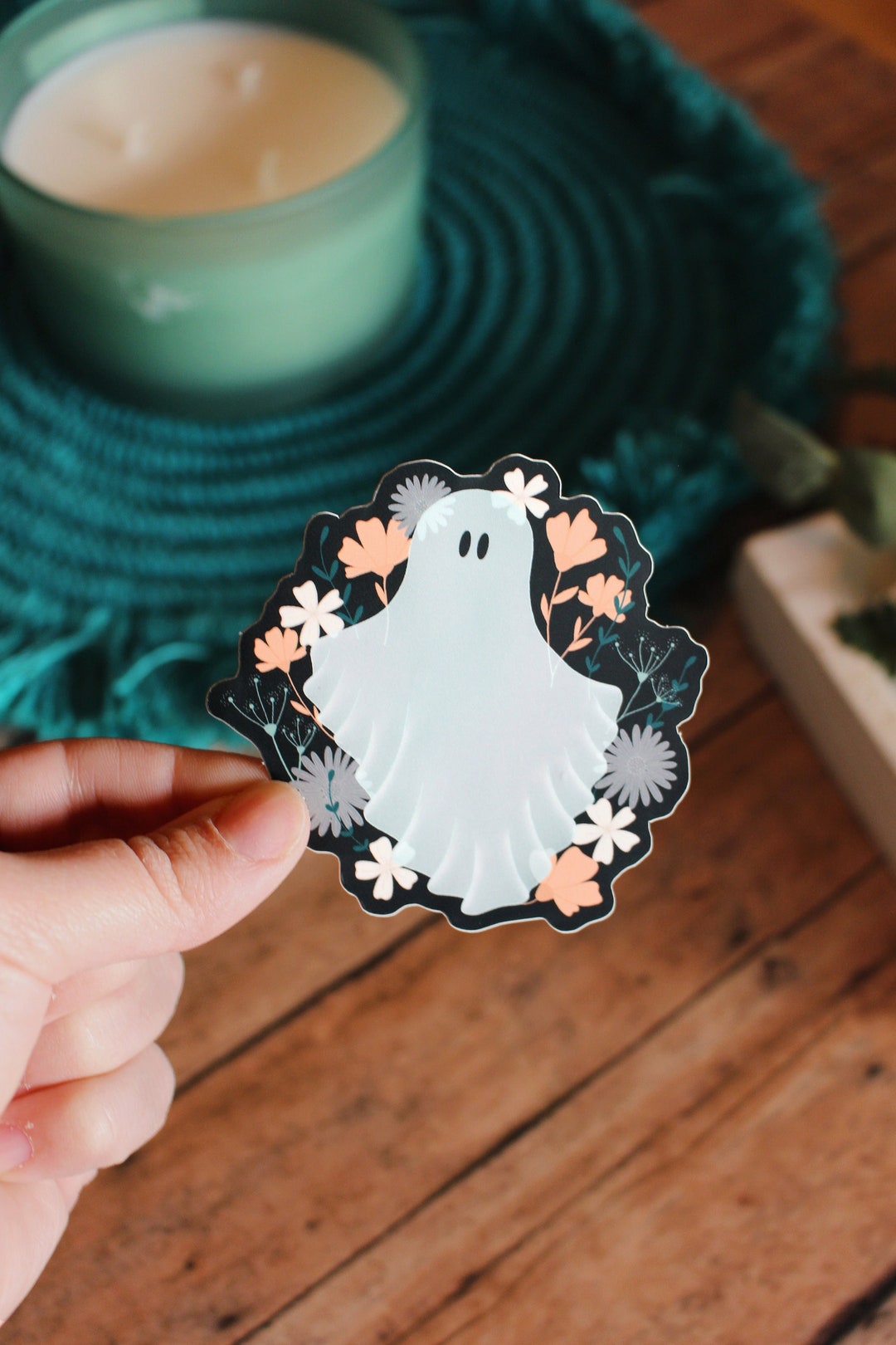 Floral Ghost Sticker, Halloween Decal, Botanical Ghoul, Spooky Season ...