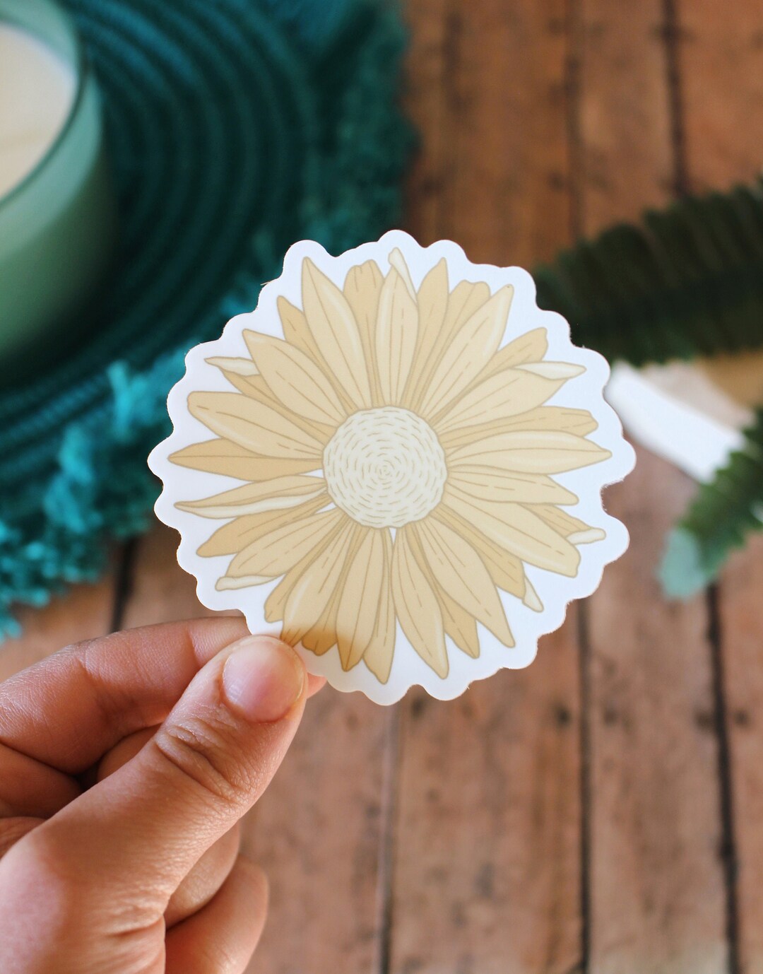 Yellow Sunflower Sticker, Botanical Decal, Floral Vinyl Sticker, Yellow ...