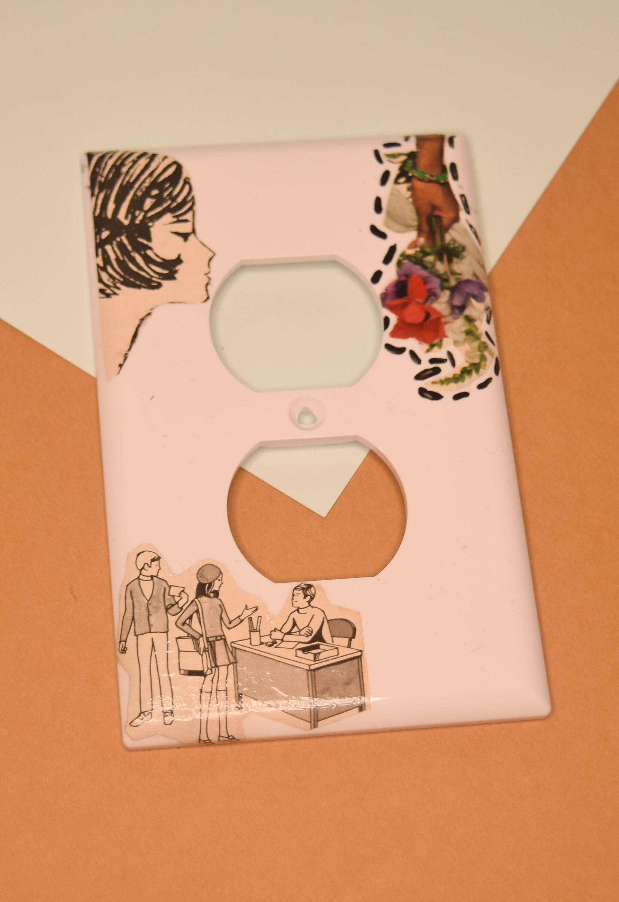 Floral Office Handmade Collage Art Plug Plate Cover With Hardware ...