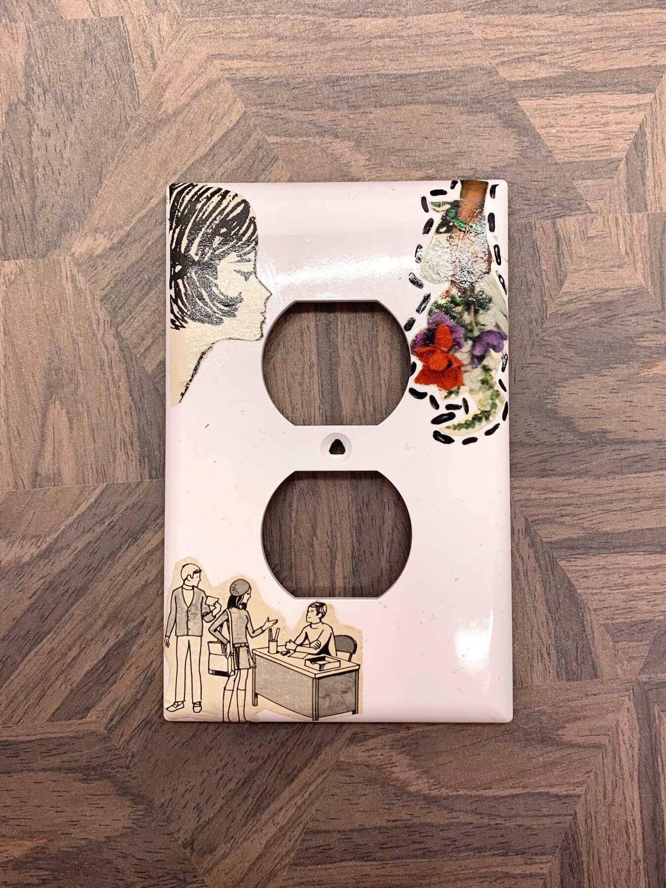 Floral Office Handmade Collage Art Plug Plate Cover With Hardware ...