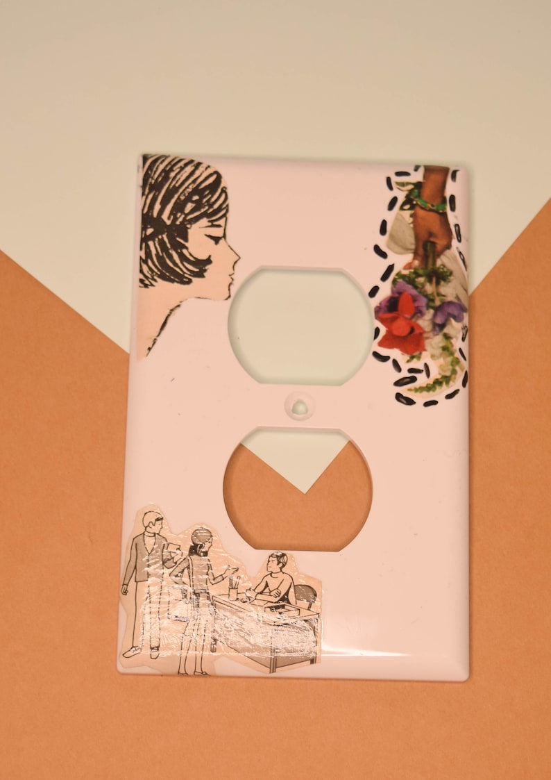 Floral Office | Handmade Collage Art Plug Plate Cover With Hardware ...