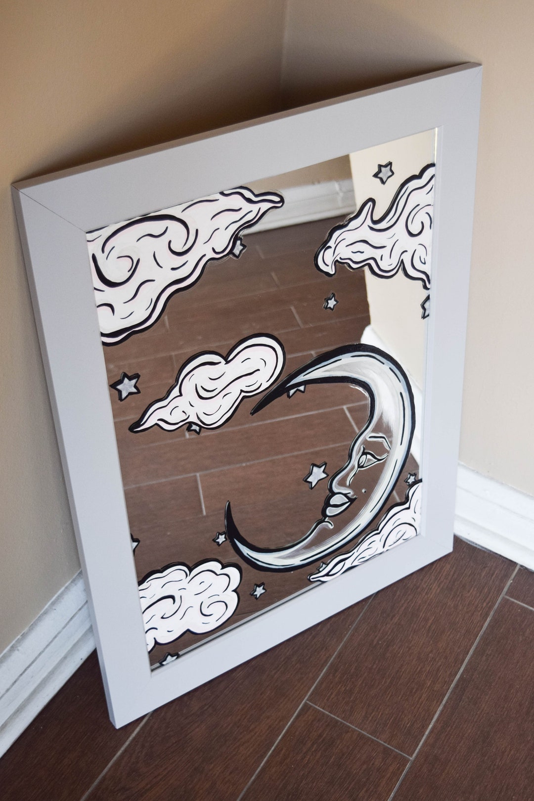 Celestial Splendor: Large Hand-painted Mirror With Art Nouveau Style ...